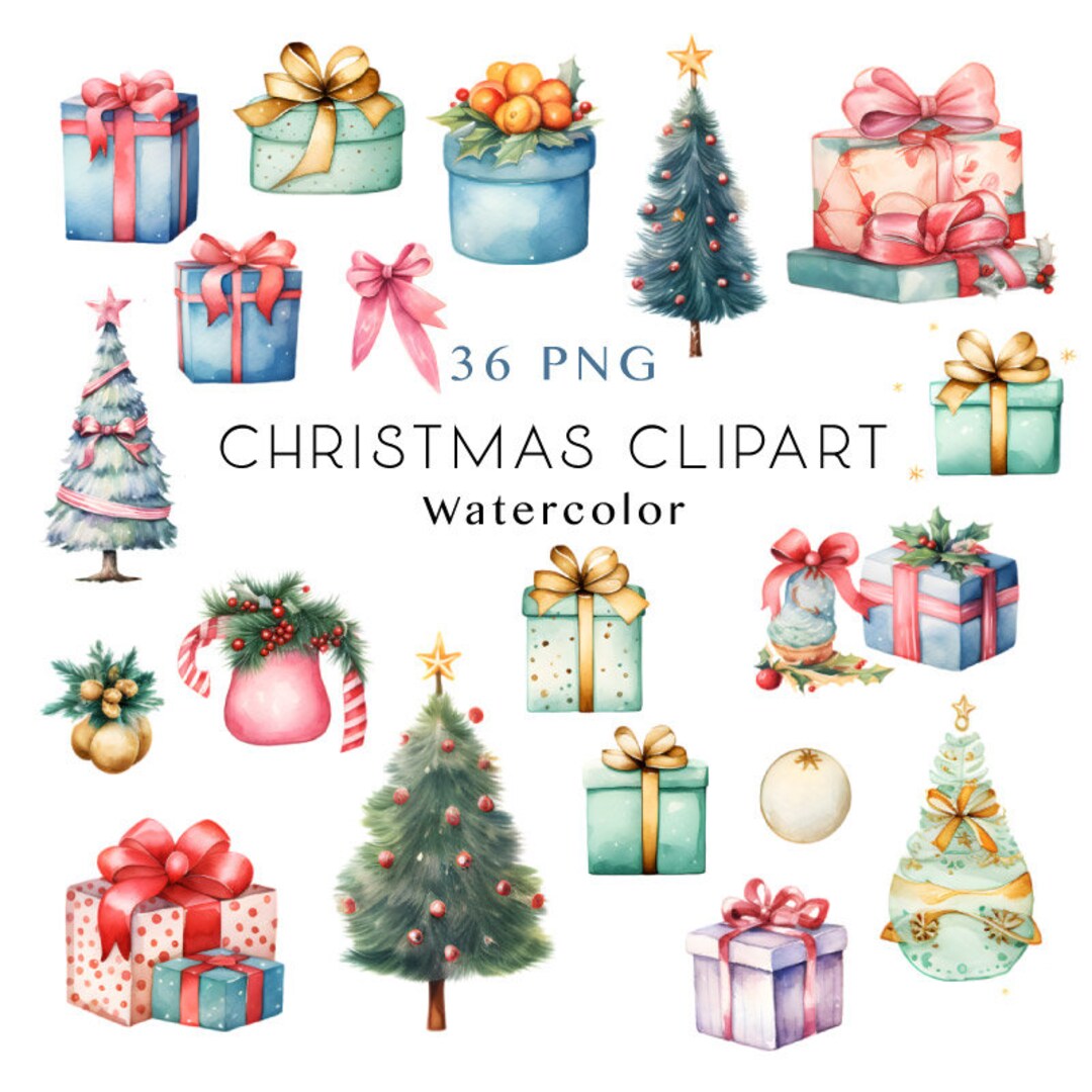 Christmas Clipart Watercolor Bundle, Transparent PNG, Winter Holiday ...
