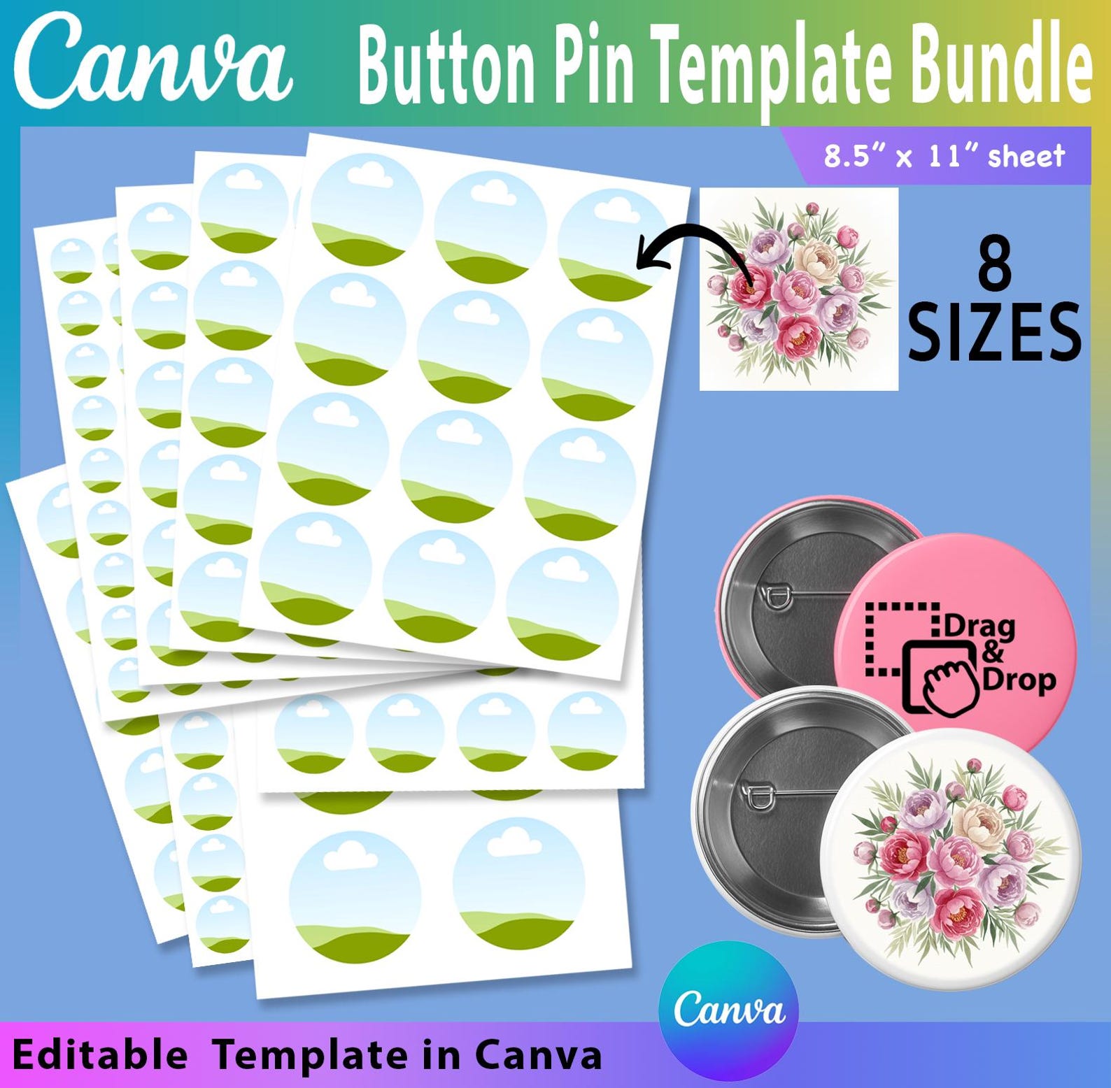 Button Pin Template BUNDLE, Canva Frame Button Pin, Badge Circle Labels ...