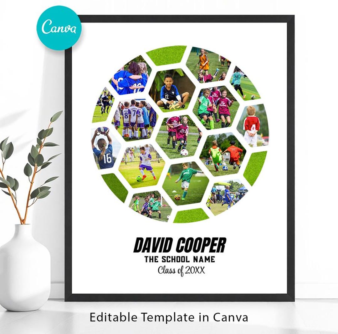 Soccer Photo Collage, Canva Template, Coach Gift Football, Soccer Ball ...