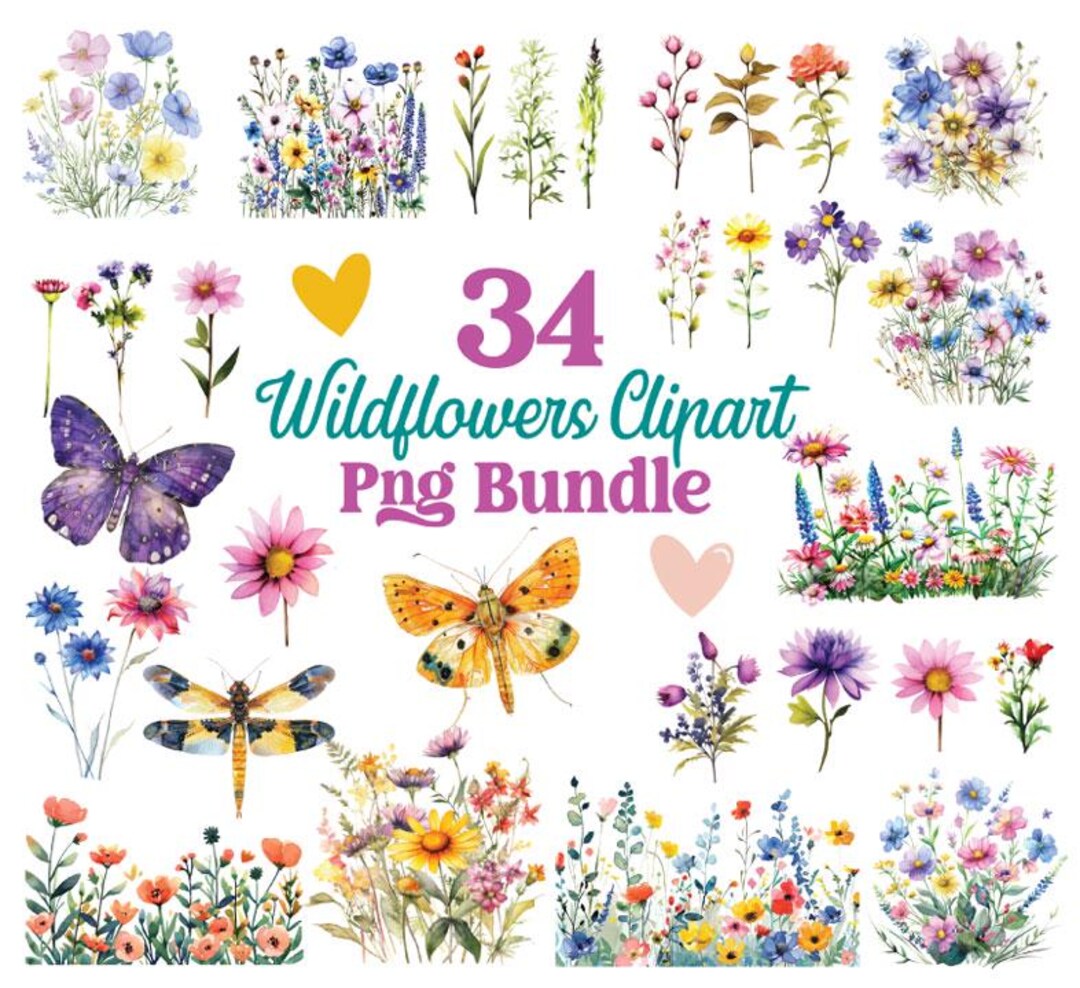 34 PNG Wildflower Clipart Bundle, Wild Flowers Bundle, Wildflowers ...