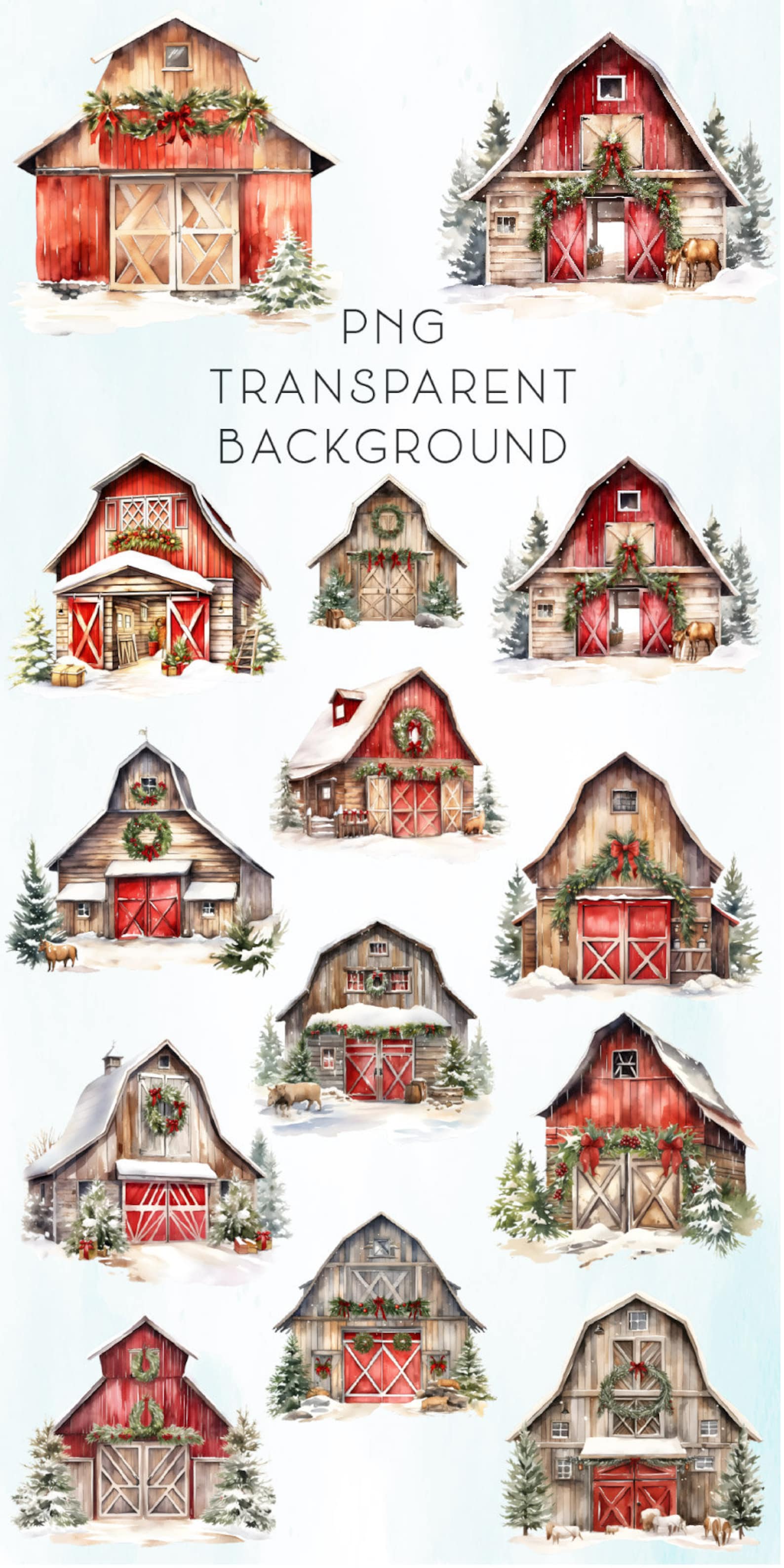 Christmas Barn Clipart, Christmas Clipart, Watercolor Barn Clipart ...