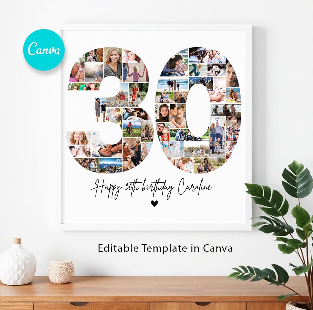 Editable 30th Birthday, 30th Birthday Photo Collage Template, Number 30 ...