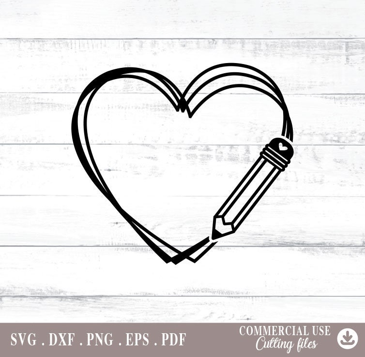 Teacher Heart Svg Pencil Heart Svg Teacher Heart Png for - Etsy