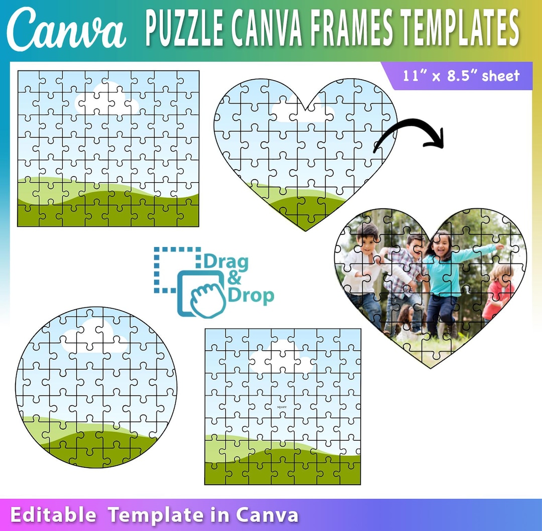 Puzzle Canva Frame Template, Heart Puzzle Frames Canva, Design Your Own ...