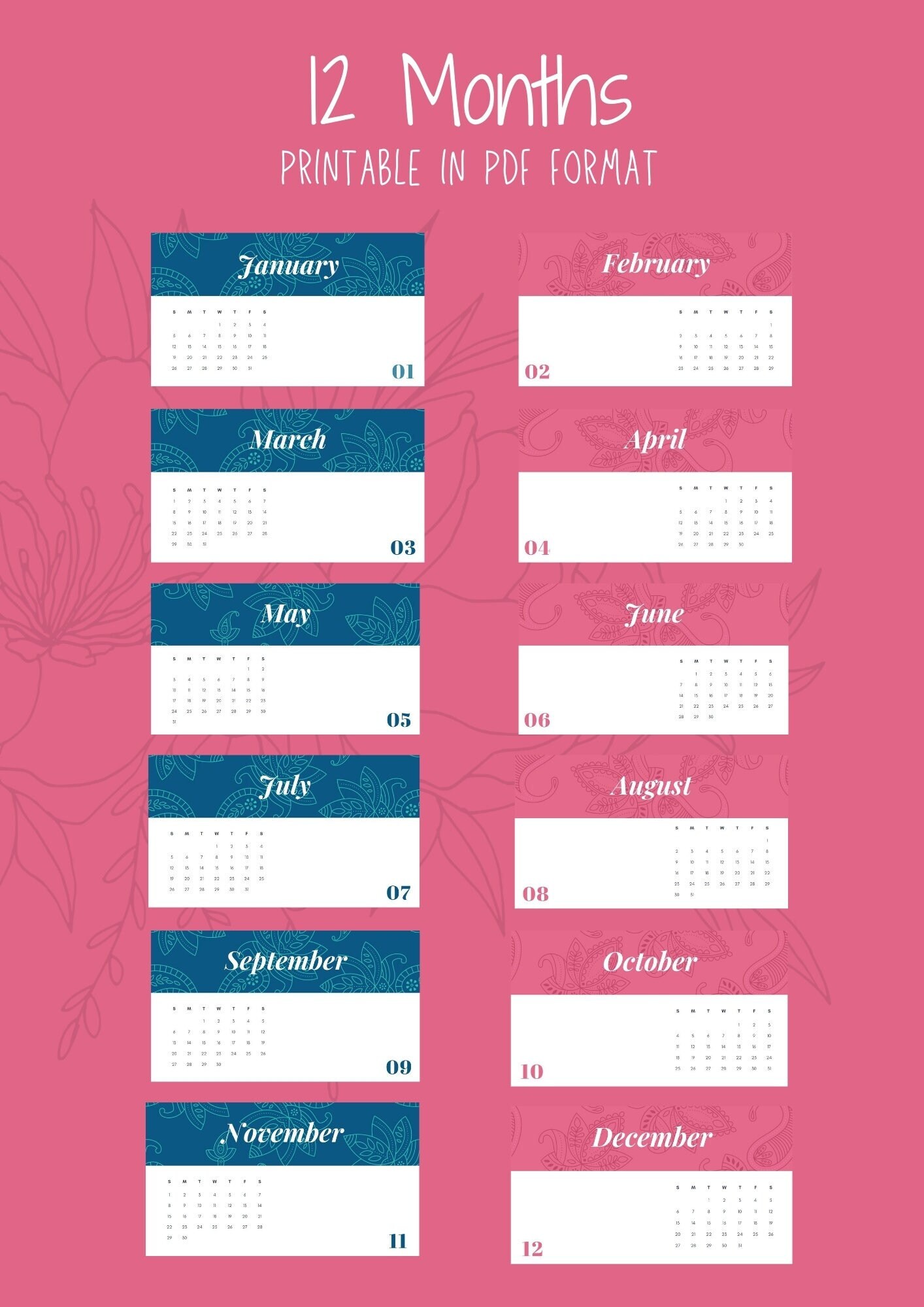 Printable 2021 Calendar | Printable Editable PDF on Canva | Vertical ...