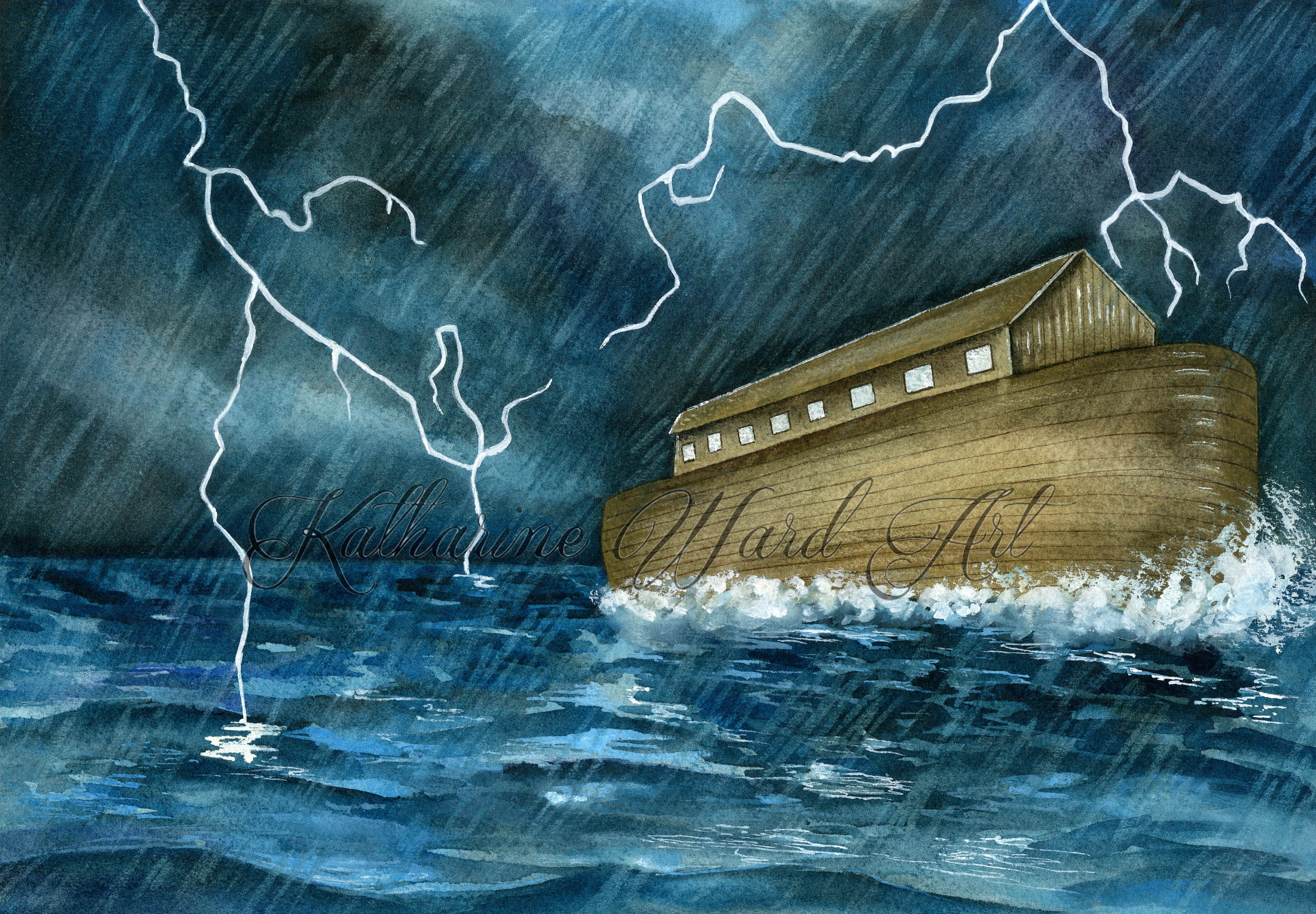 Noah's Ark Flood Art Print | Christian Scripture Inspired Artwork - Etsy