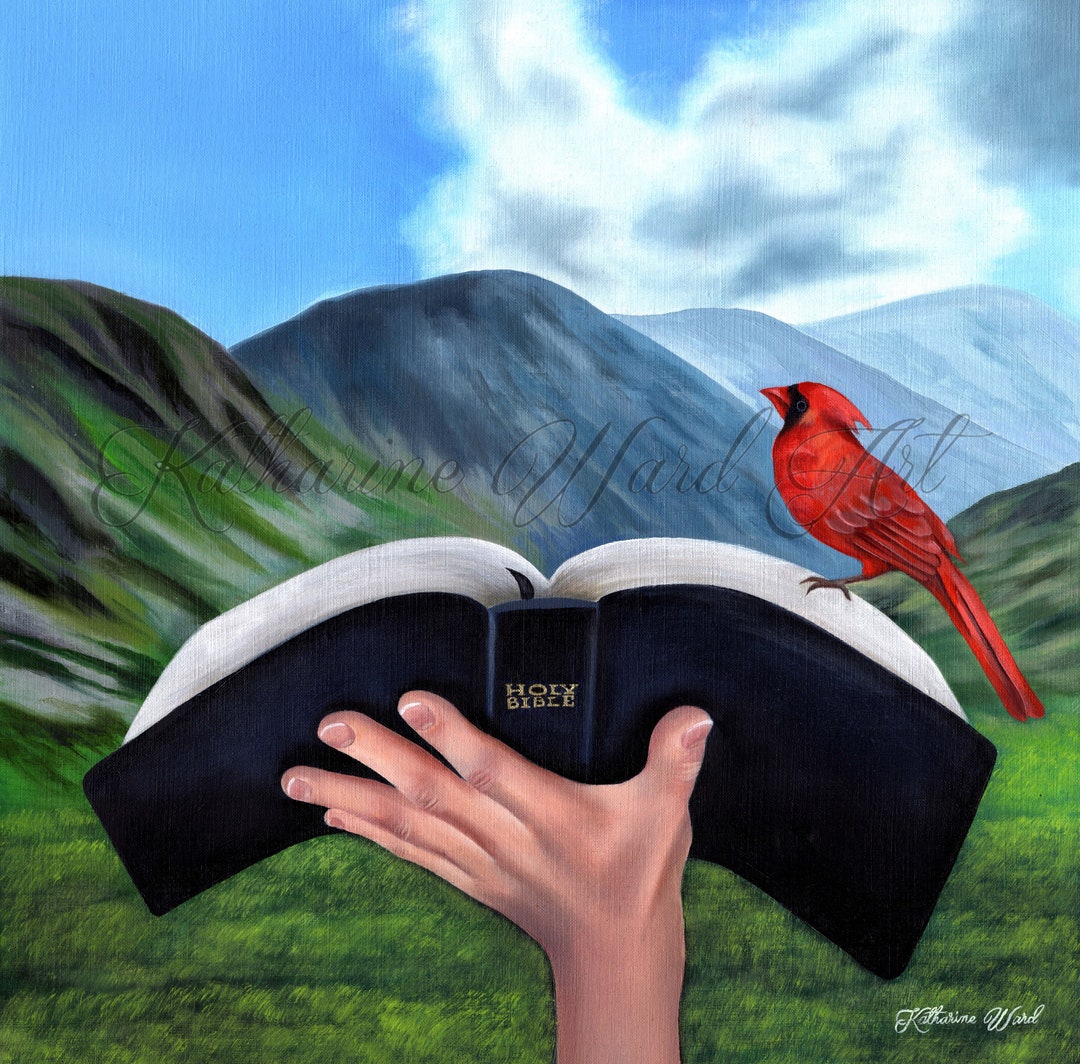 Bible and Red Cardinal Christian Art Print: Psalm 121 Inspired Artwork ...