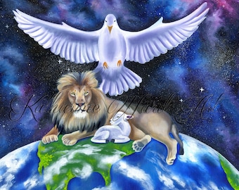 Lion and Lamb Painting and Dove - Etsy
