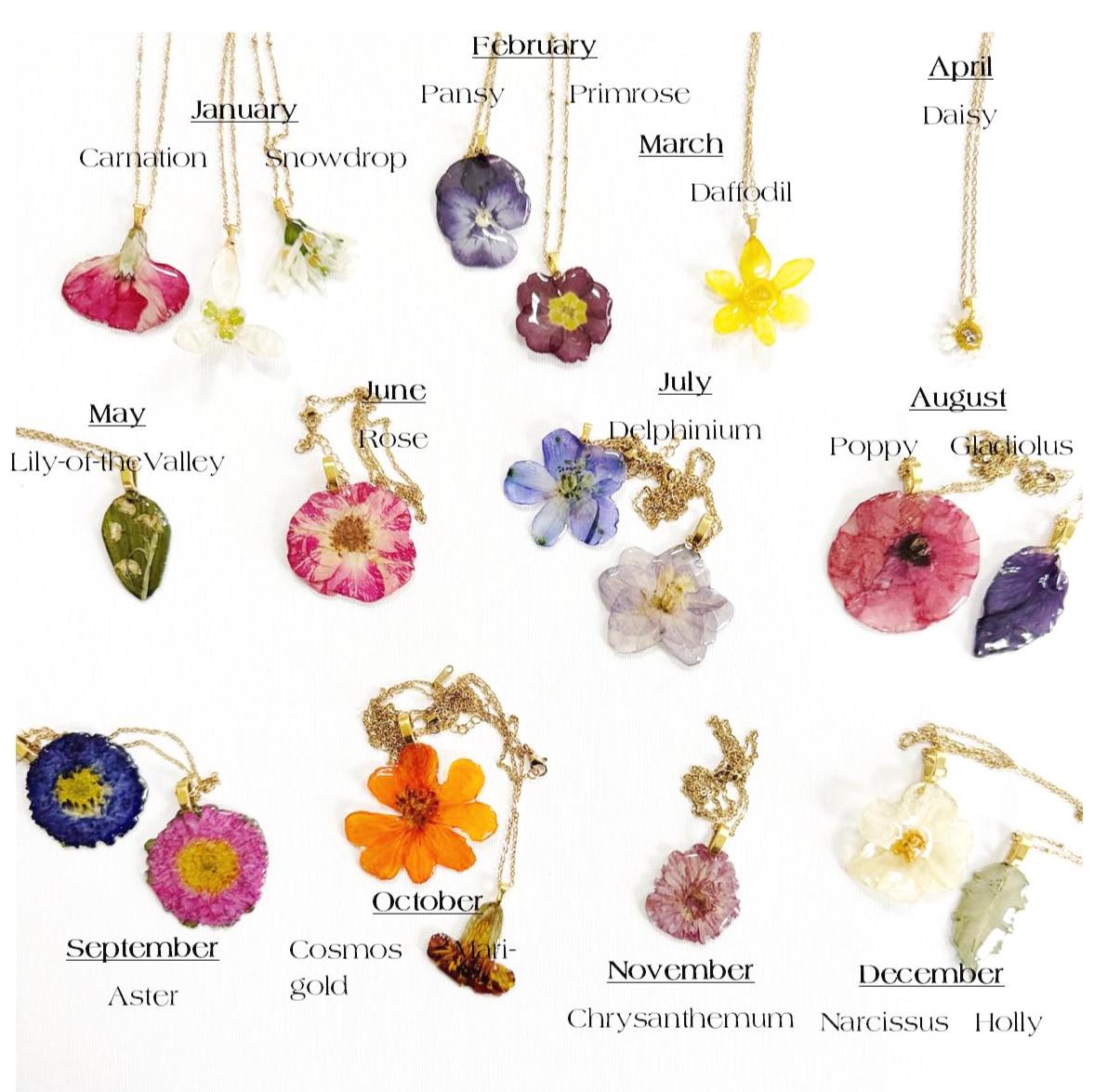 Personalized Birth Flower Necklace - Real Pressed Flower Pendant ...