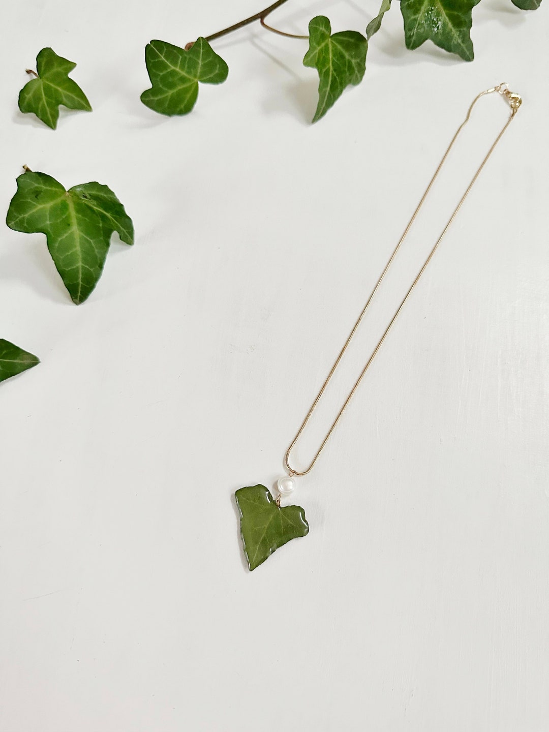 Ivy Leaf Necklace - Real Pressed Green Ivy Leaf Pendant on Gold-plated ...