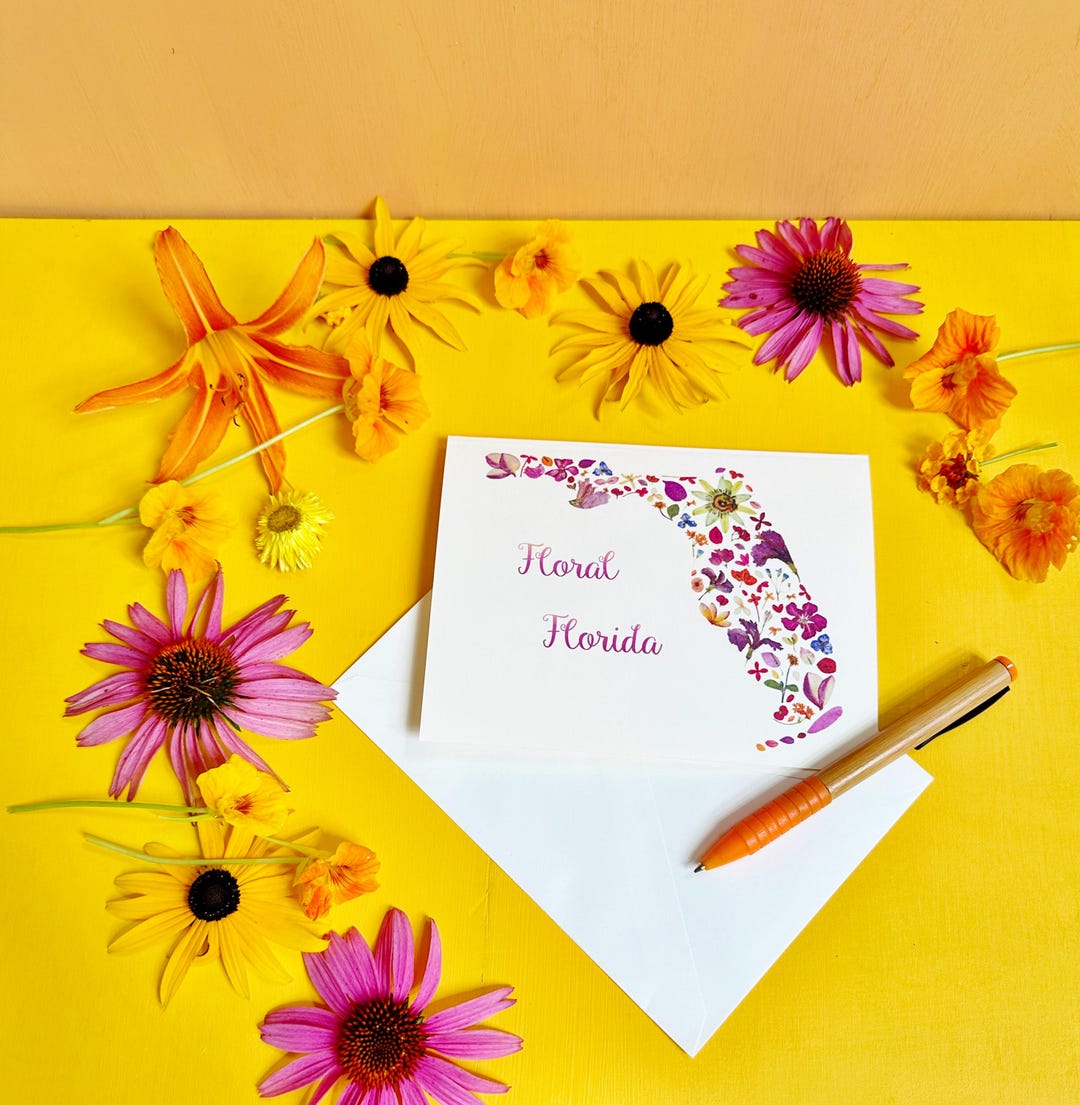 Floral Florida Greeting Card - FL Map Made With Florida Pressed Flowers ...