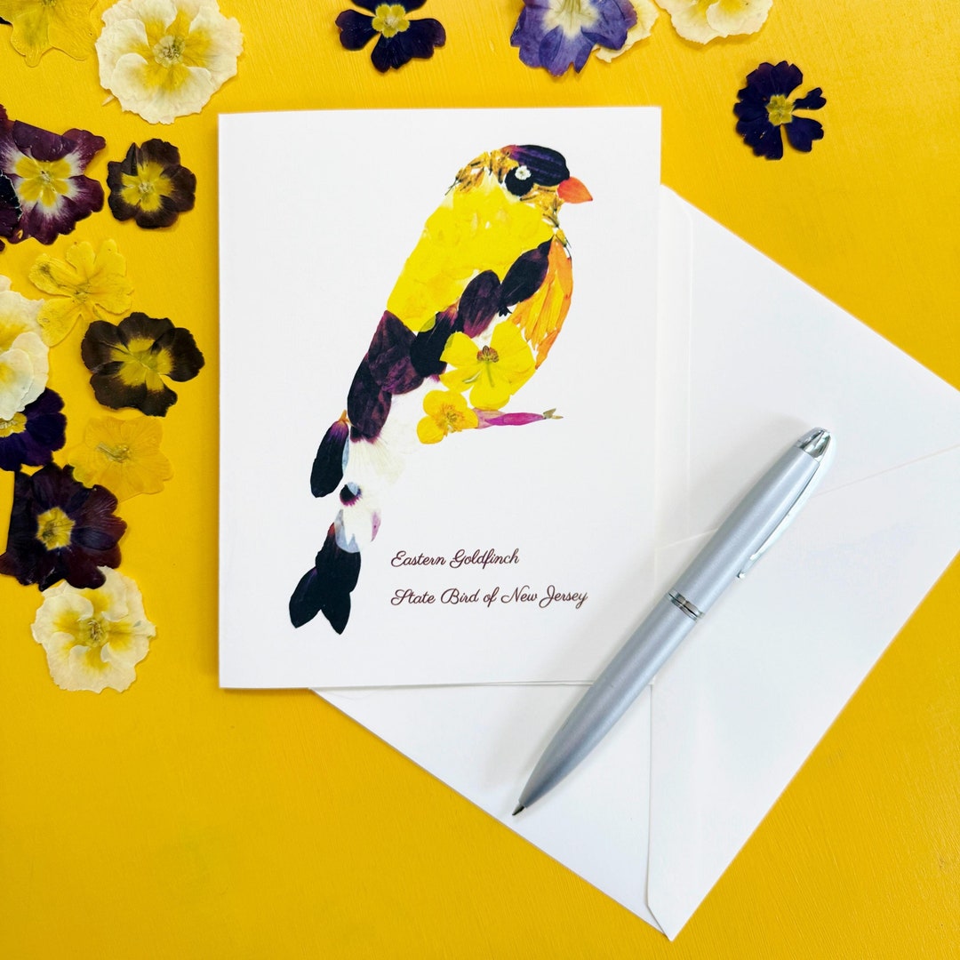 Eastern Goldfinch Card - Printed Pressed Flowers - State Bird of New ...
