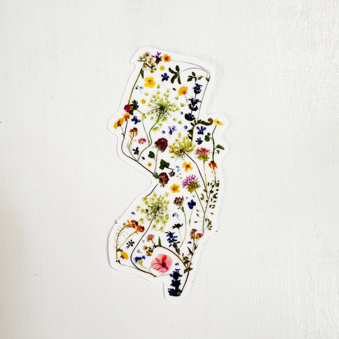 The Garden State Sticker - New Jersey Wildflowers Sticker - NJ Map Gift ...