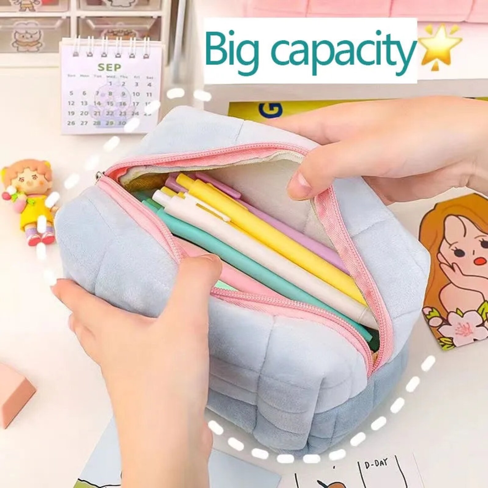 Large Capacity Cute Fluffy Quilted Pencil Case - Etsy
