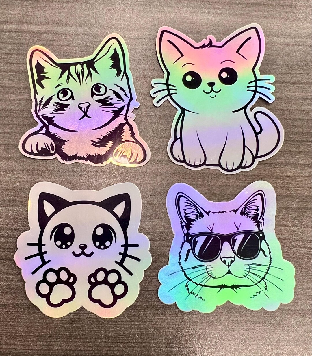 Funny Holographic Cat Stickers | Meme Designs, Waterproof Set - Etsy
