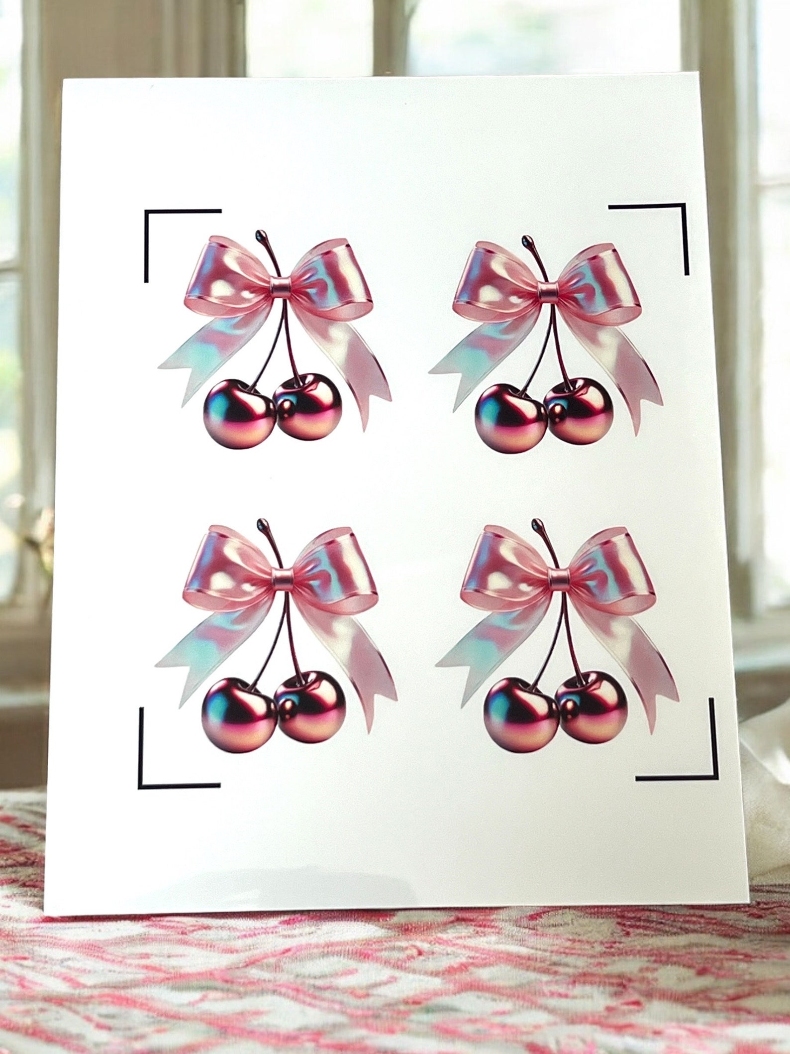 Holographic Cherry Sticker, Cherries Decal, Pink Bow , Decals for Décor ...