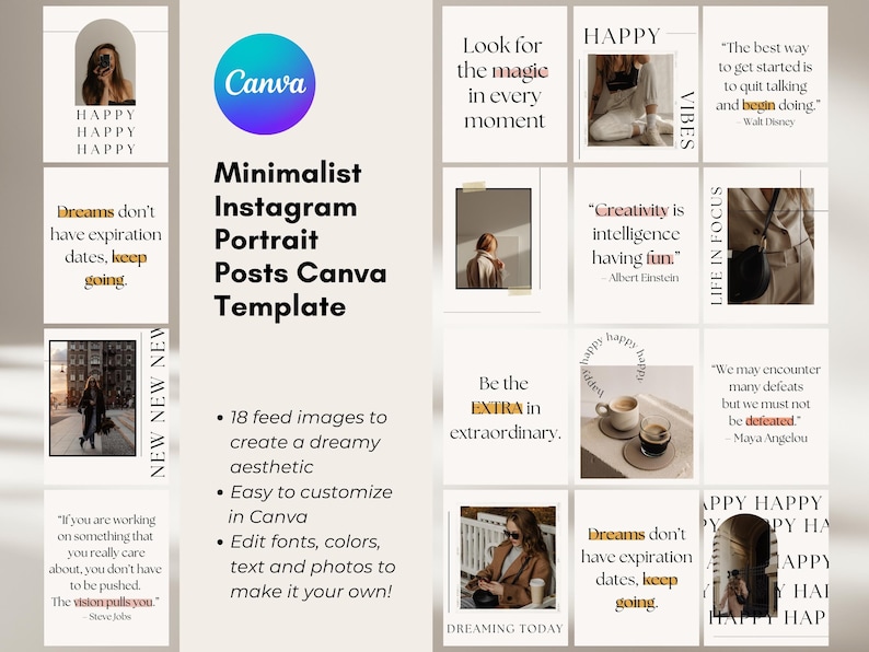Minimalist Instagram Portrait Posts | Instagram Canva Templates ...