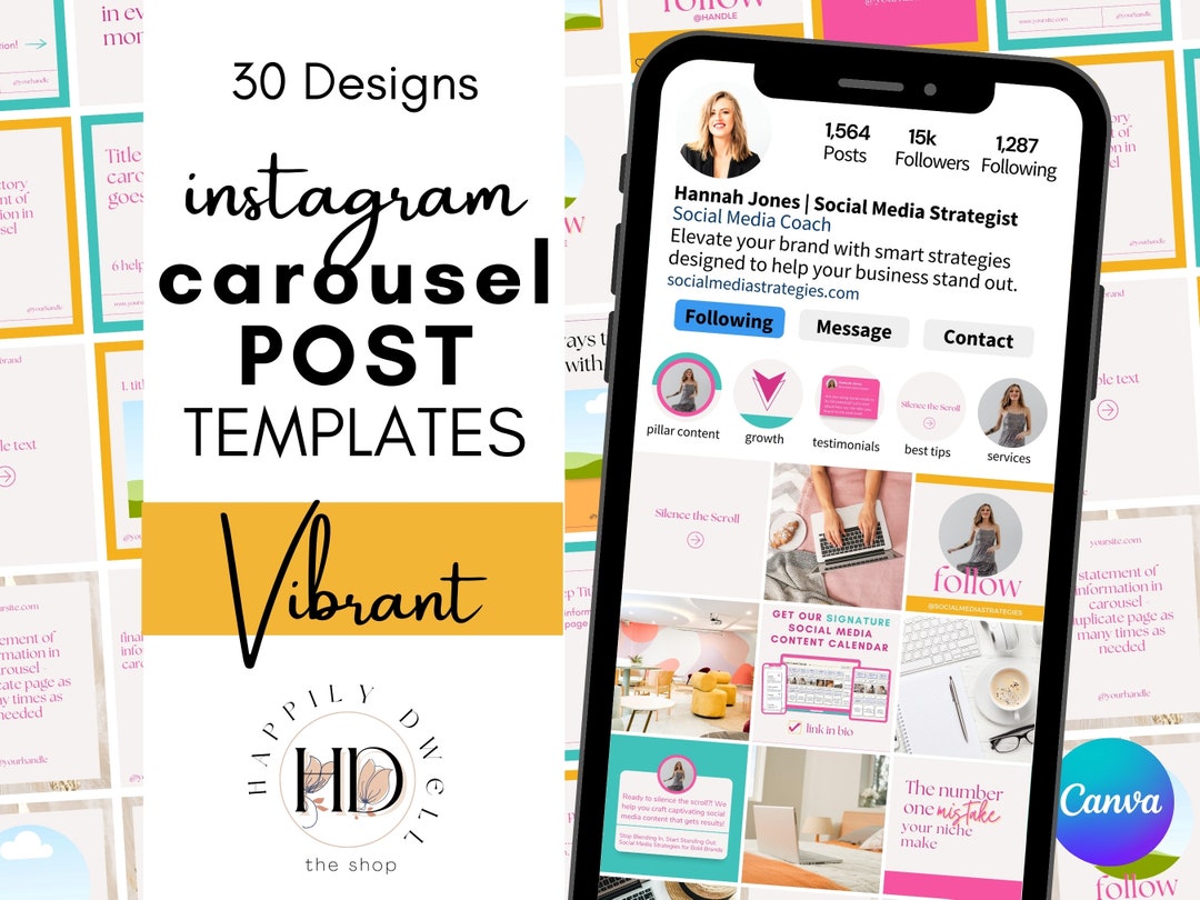 Vibrant Carousel Instagram Post Canva Template Instagram Template Canva ...