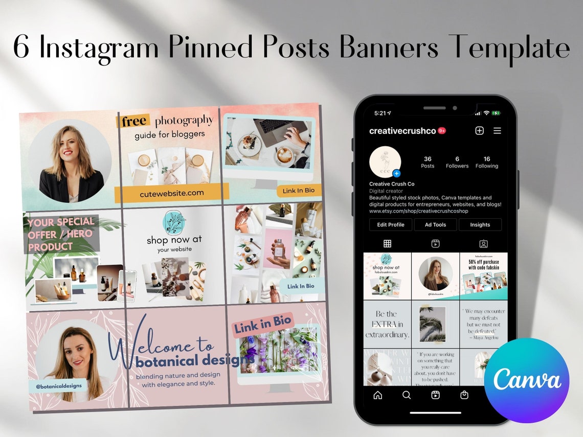 Instagram Pinned Posts Banner Template Instagram Puzzle Template Canva ...