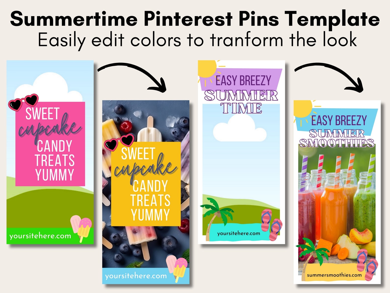 Summertime Pinterest Pins Template Editable Canva Template for ...