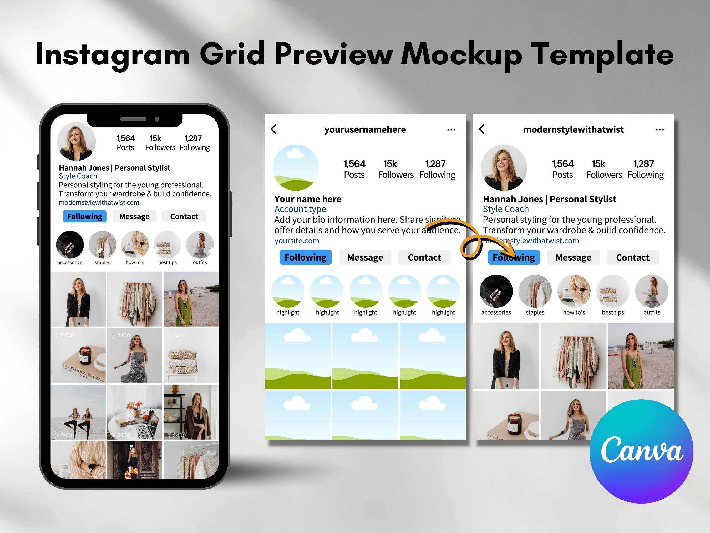 Instagram Grid Preview Mockup Template Instagram Mockup Template Canva ...