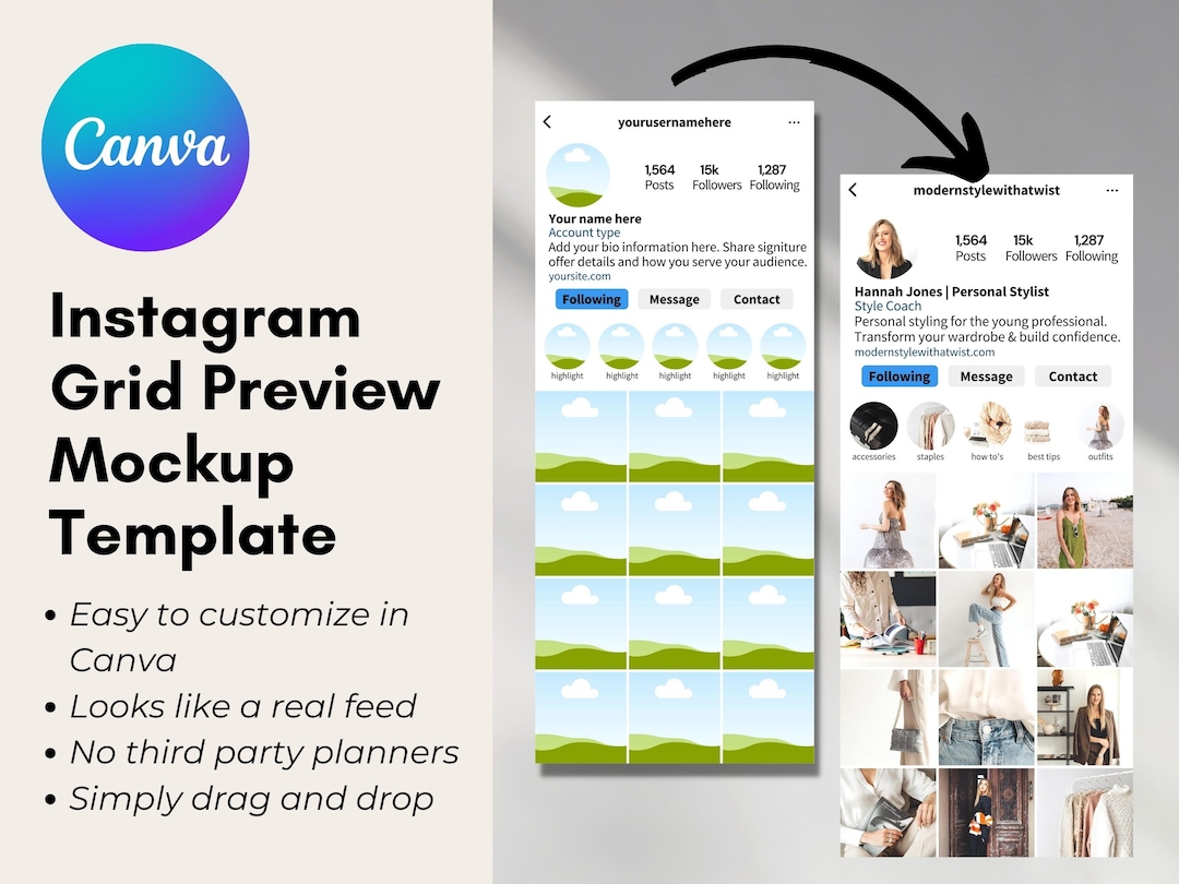 Instagram Grid Preview Mockup Template Instagram Mockup Template Canva ...