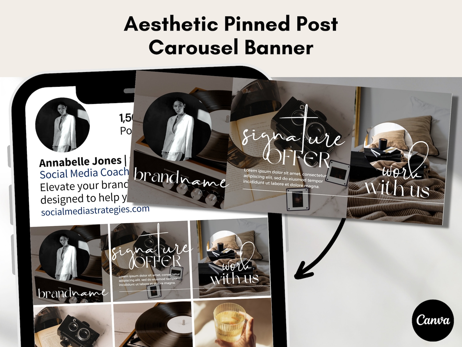 Aesthetic Pinned Post Banner Template for Instagram Carousel Template ...