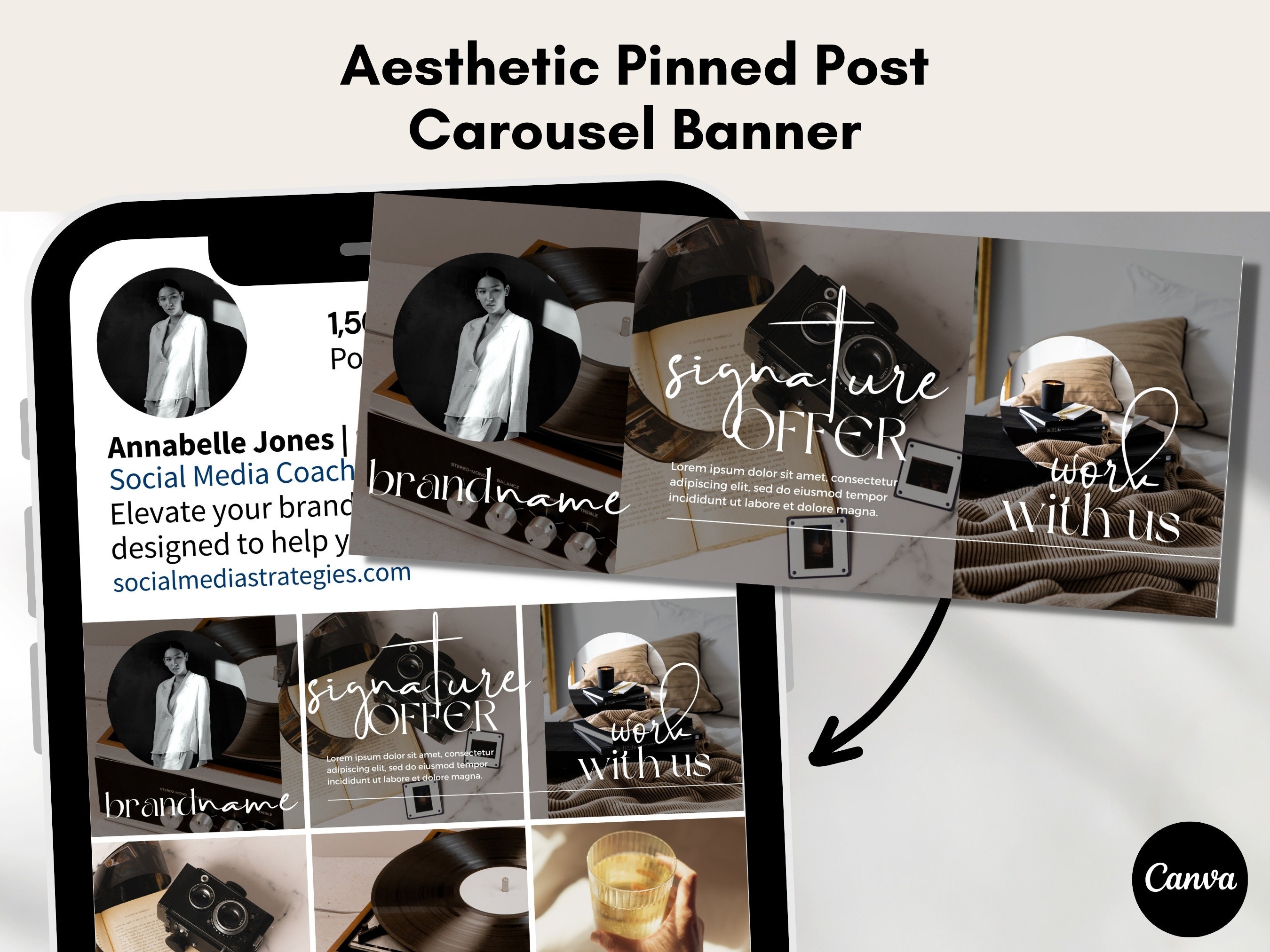 Aesthetic Pinned Post Banner Template for Instagram Carousel Template ...