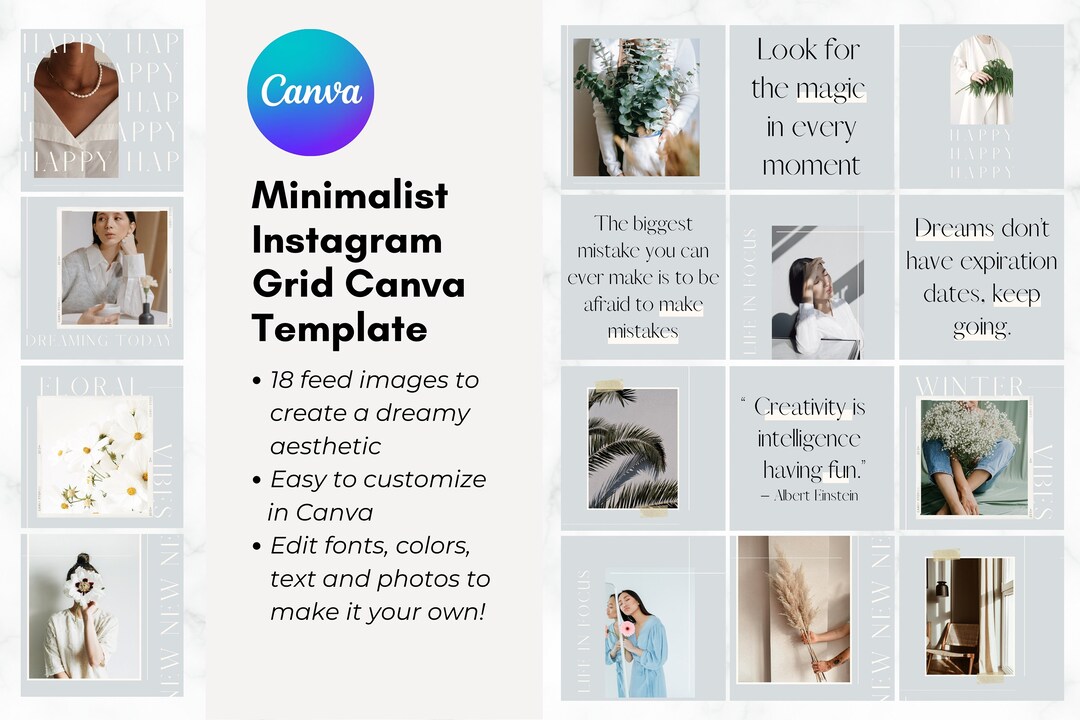 Instagram Minimalist Feed Grid Canva Template of 18 Instagram Feed ...