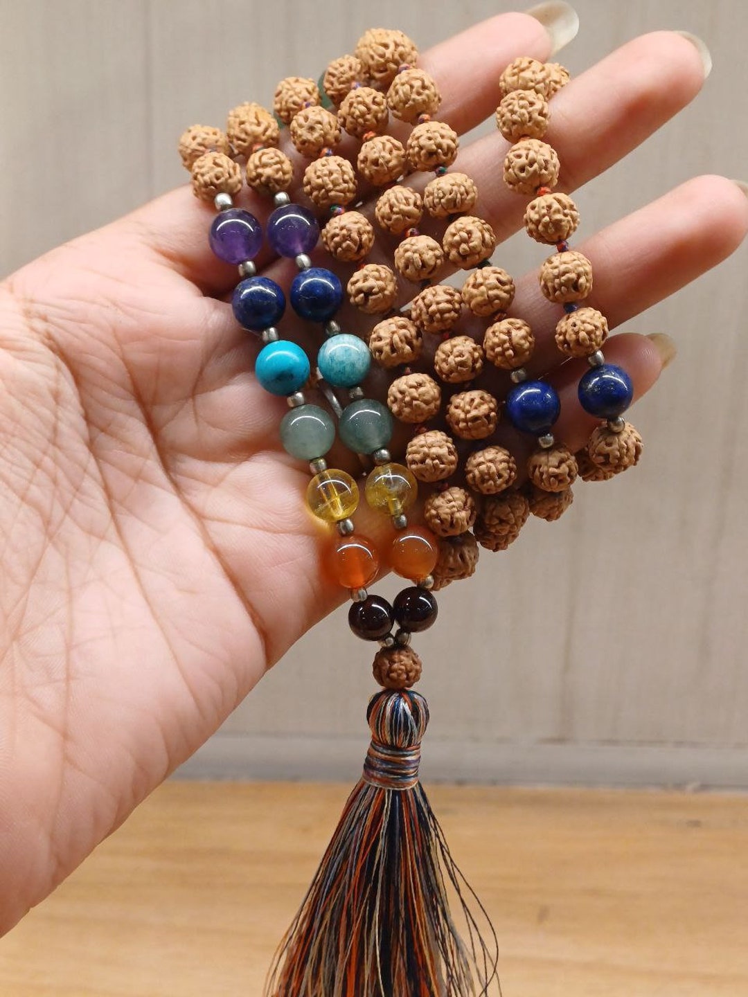 7 Chakra With Rudraksha Neckless,rudraksha Seed Bead Japa Chanting ...