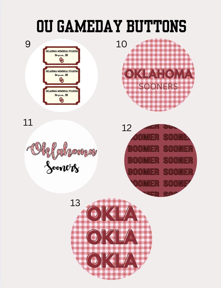 Oklahoma Gameday Buttons - Etsy