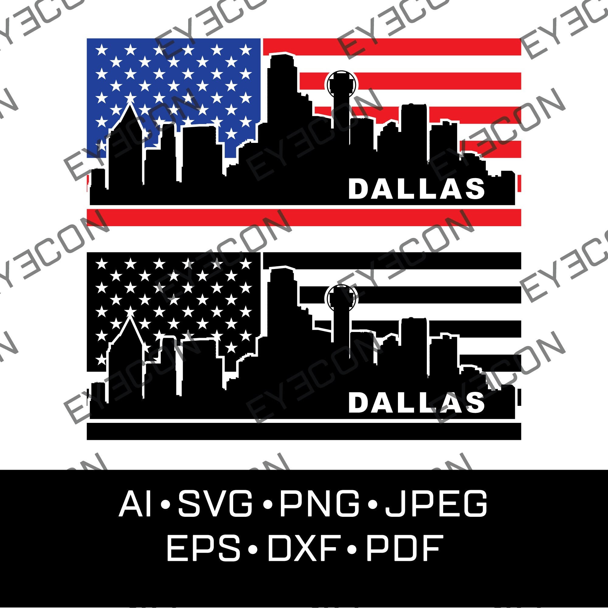 Dallas Skyline Vector Silhouette Cricut Pdf Eps Svg Ai Dxf Png - Etsy