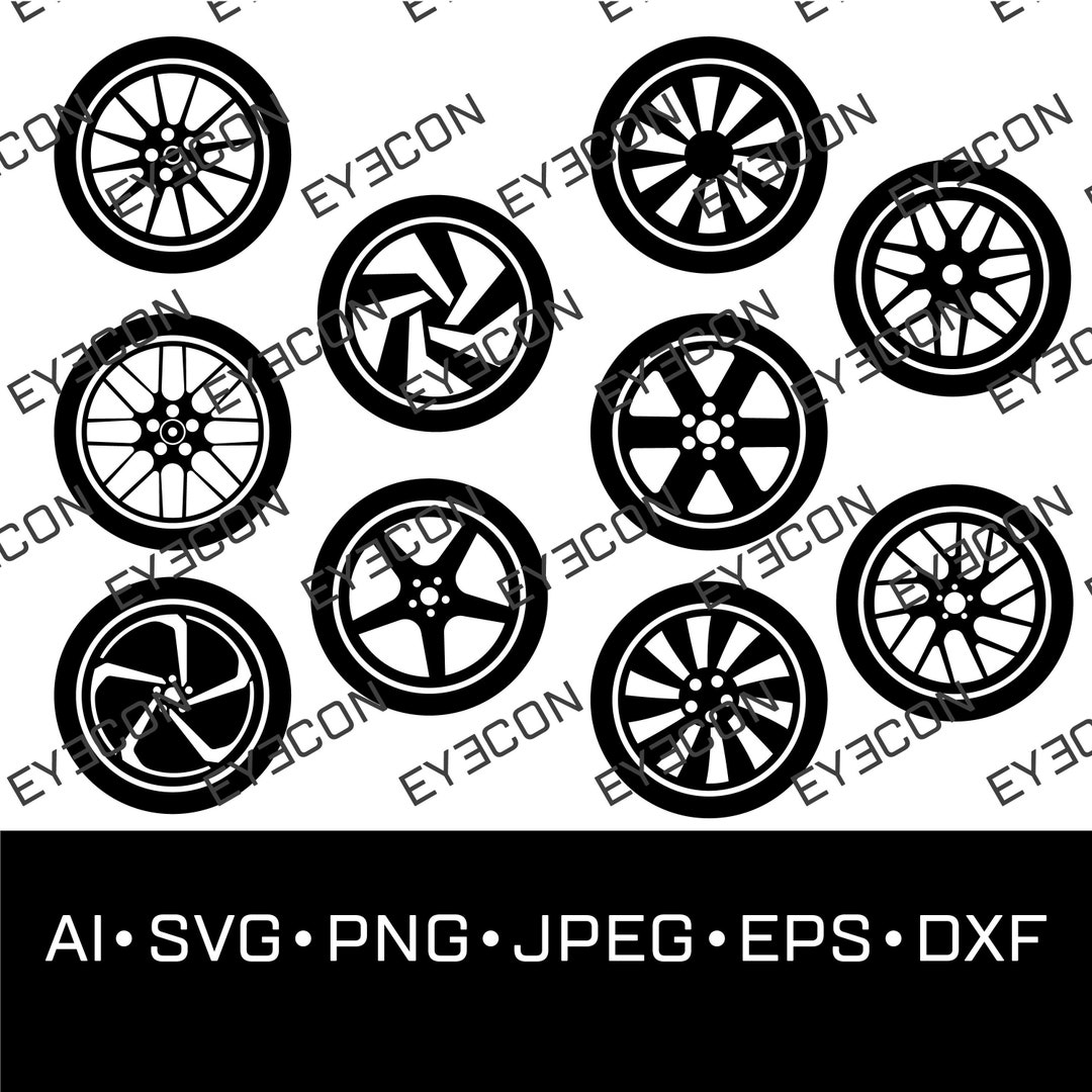 TIRE & RIM Car Set of 10 - Vector Cricut Silhouette File Ai Svg Pdf Eps ...