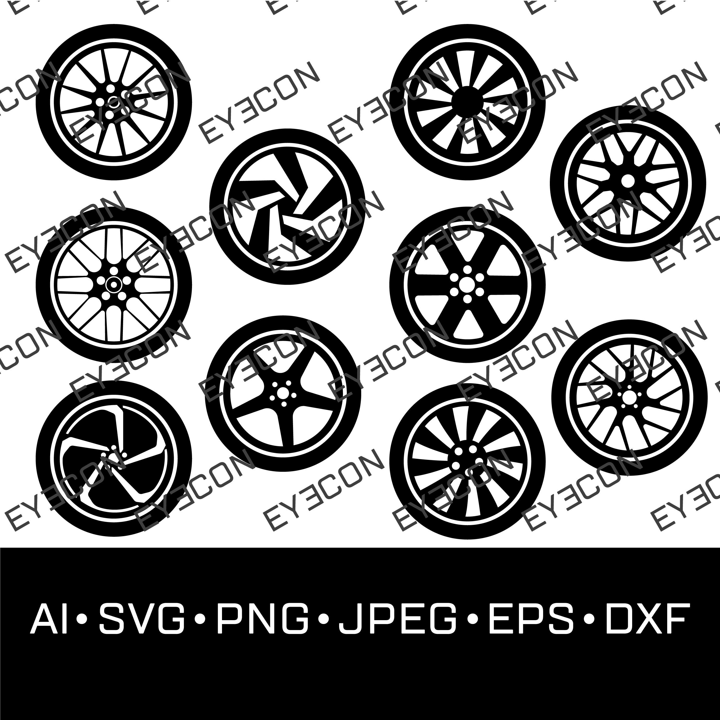 TIRE & RIM Car Set of 10 - Vector Cricut Silhouette File Ai Svg Pdf Eps ...