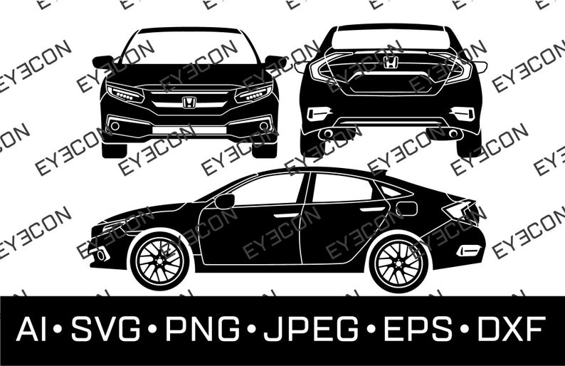 Honda Civic Car Vector Cricut Silhouette File Ai Svg Dxf Pdf Eps Png ...