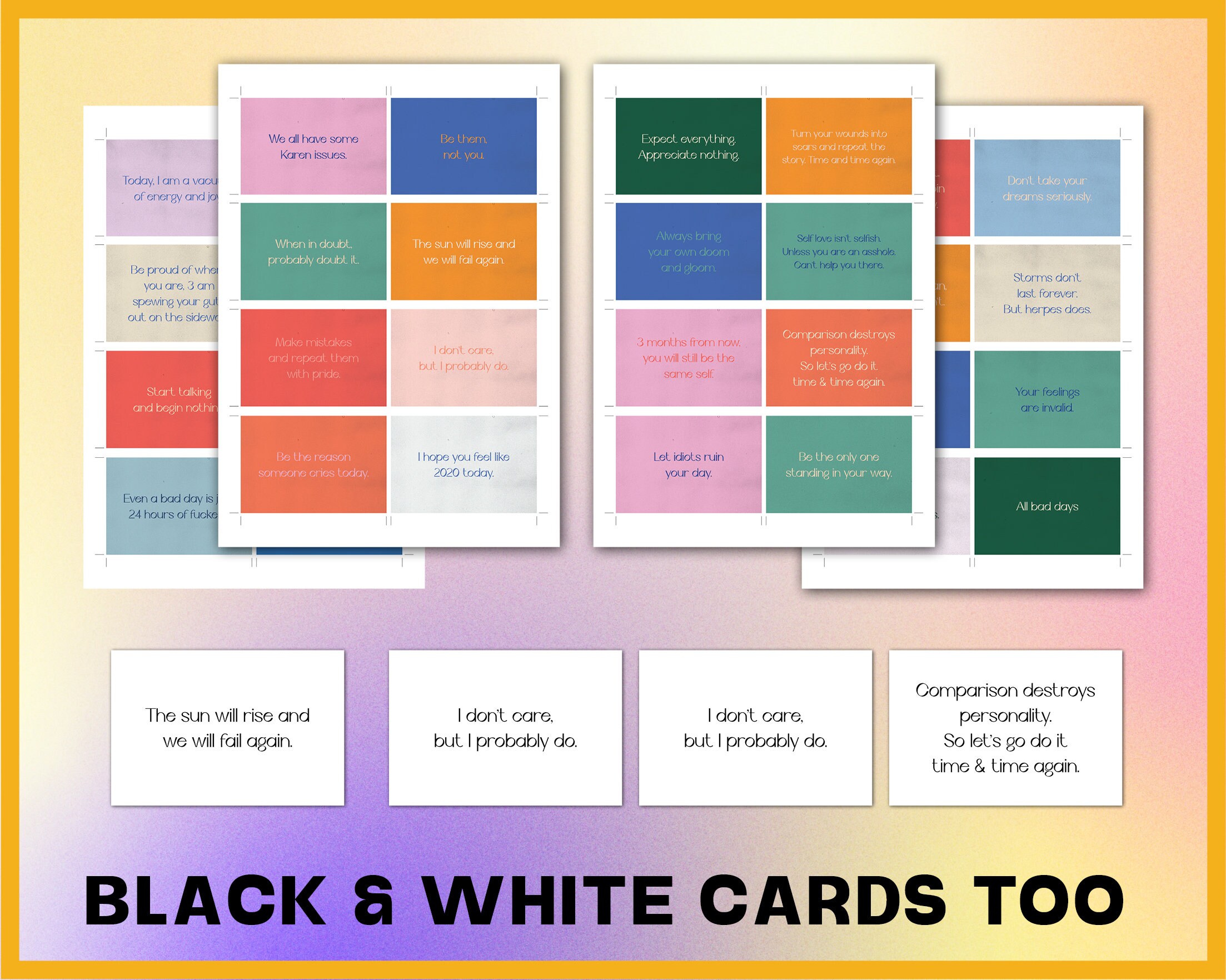 Funny Dark Humor Affirmation Cards for Pessimistic People | Bad Word ...