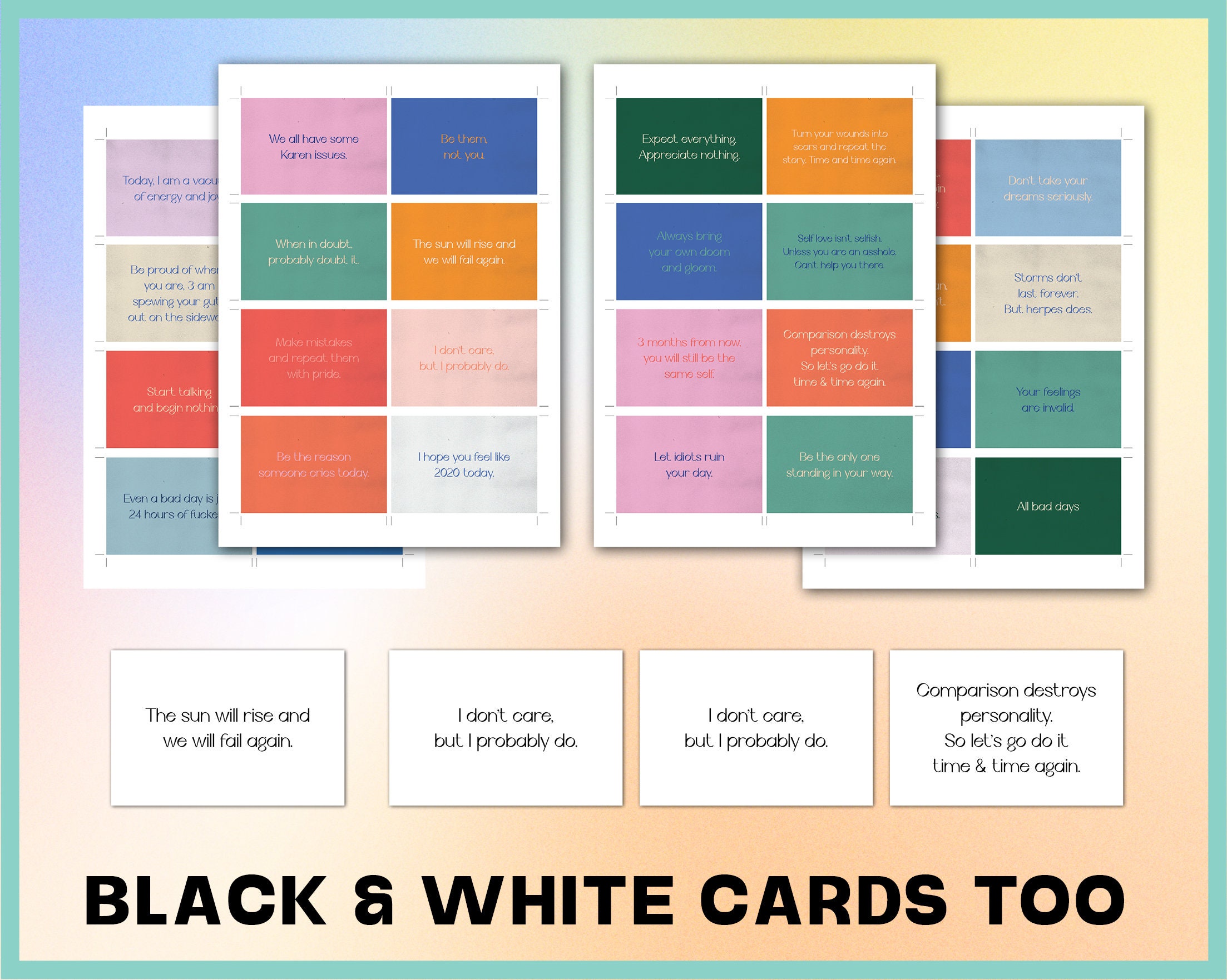 Funny Unmotivated Negative Affirmation Cards for People With Dark Humor ...