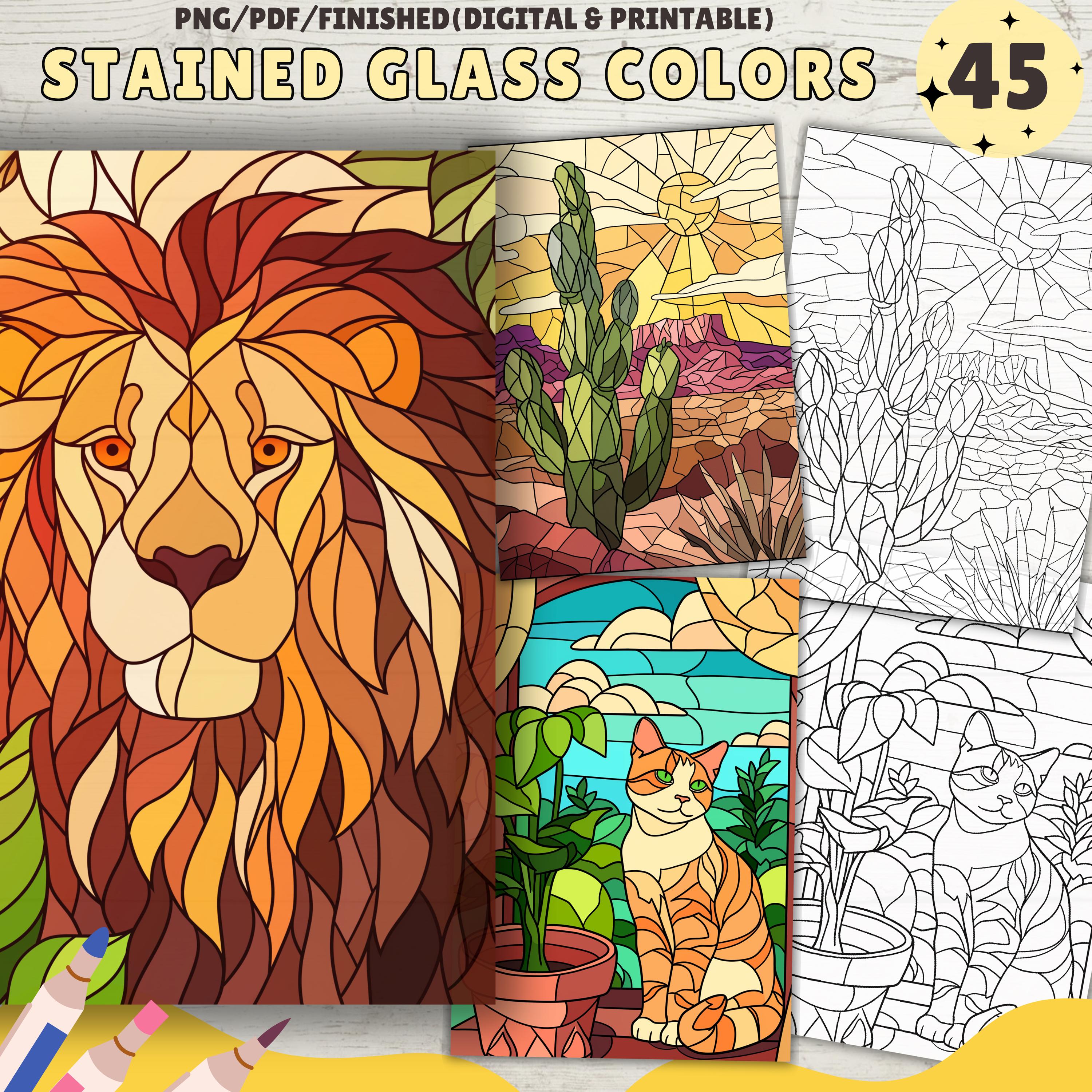 Stained Glass Coloring Pages, Colorful Coloring Book, Stress Relief ...