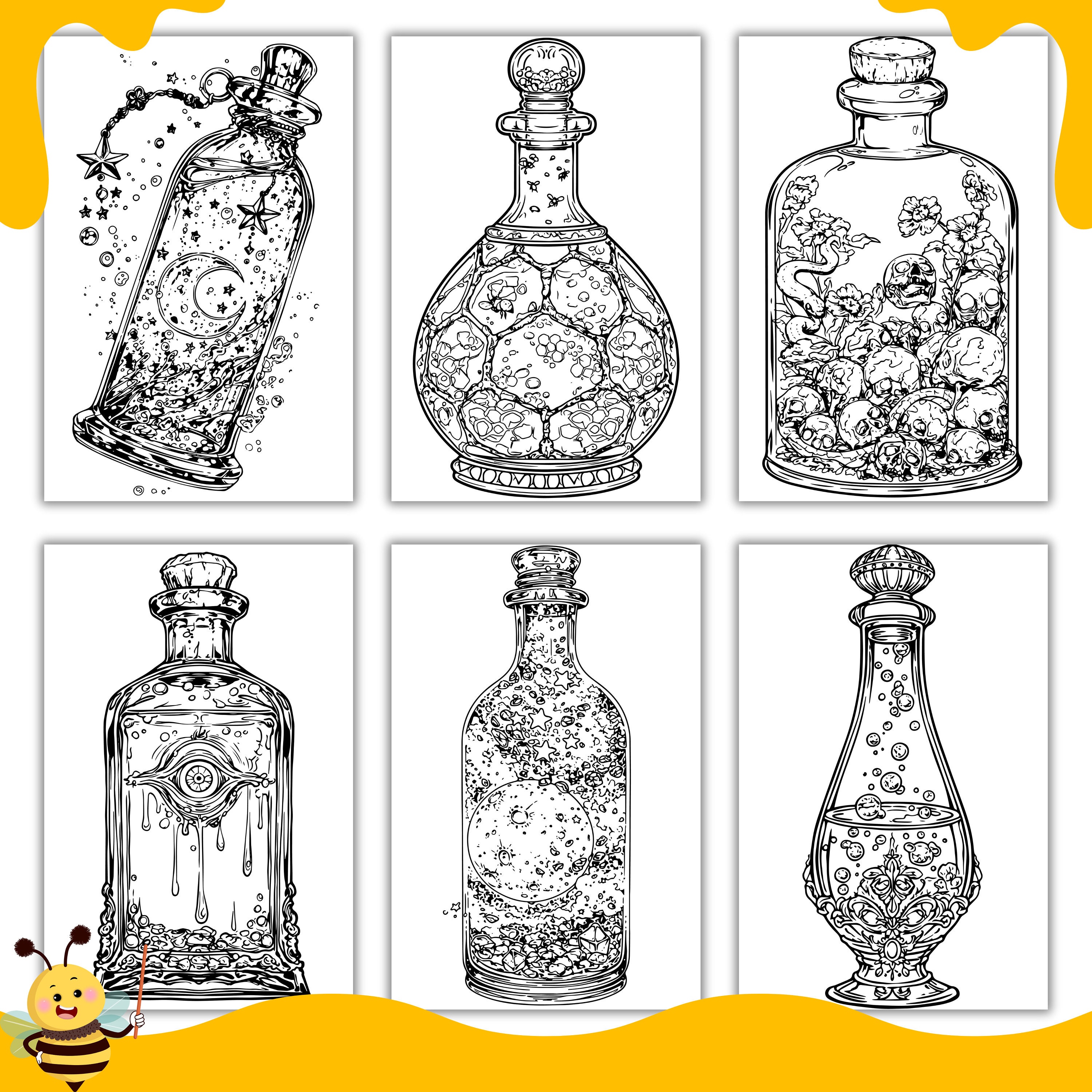 Magic Potions Coloring Pages, Witch, Magical, Potion Bottles, Coloring ...