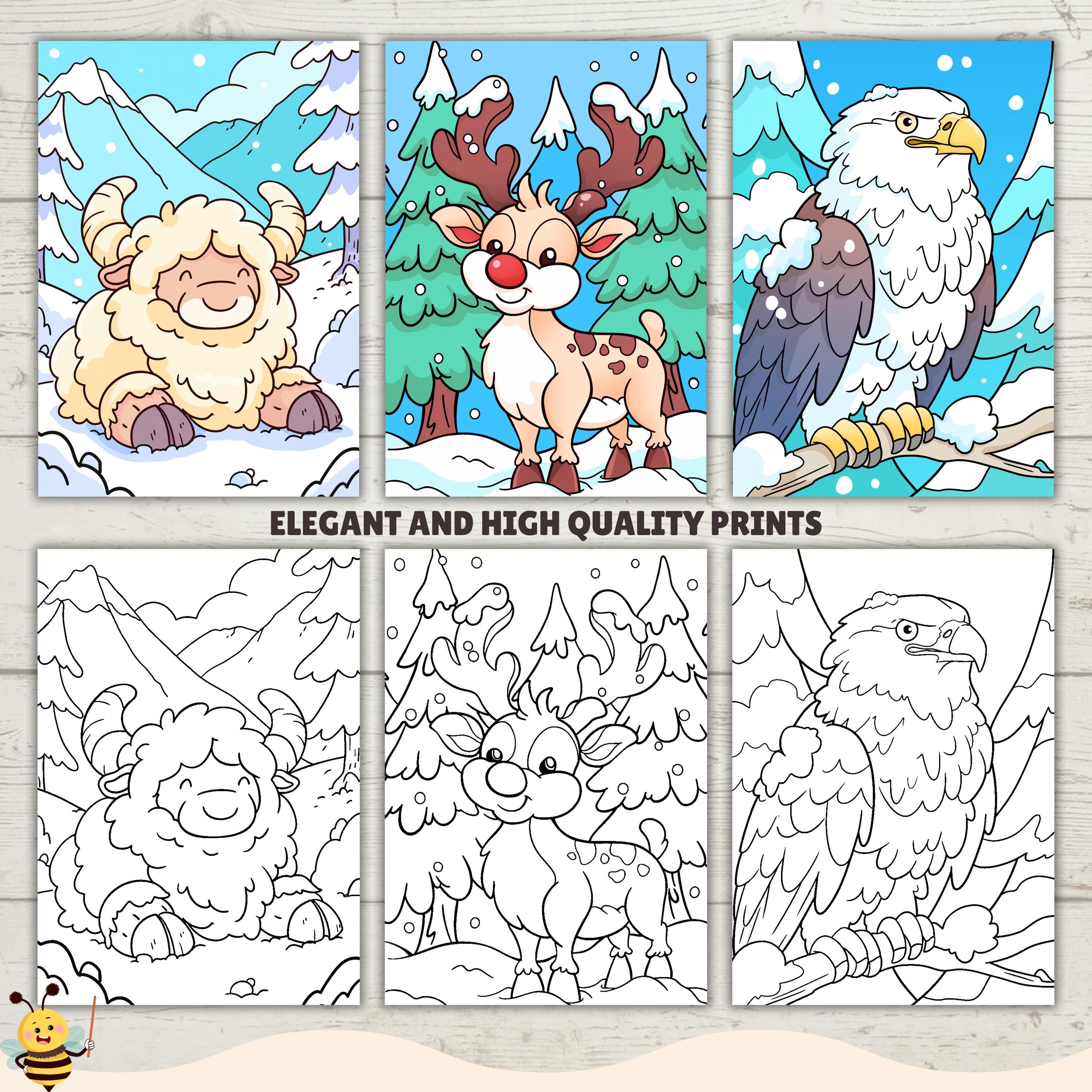 Artic Animals Coloring Pages, Winter Simple Coloring Book, for Children ...