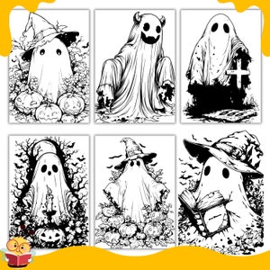 Spooky Ghost Coloring Pages, Cute Halloween Coloring Book, PDF & PNG ...