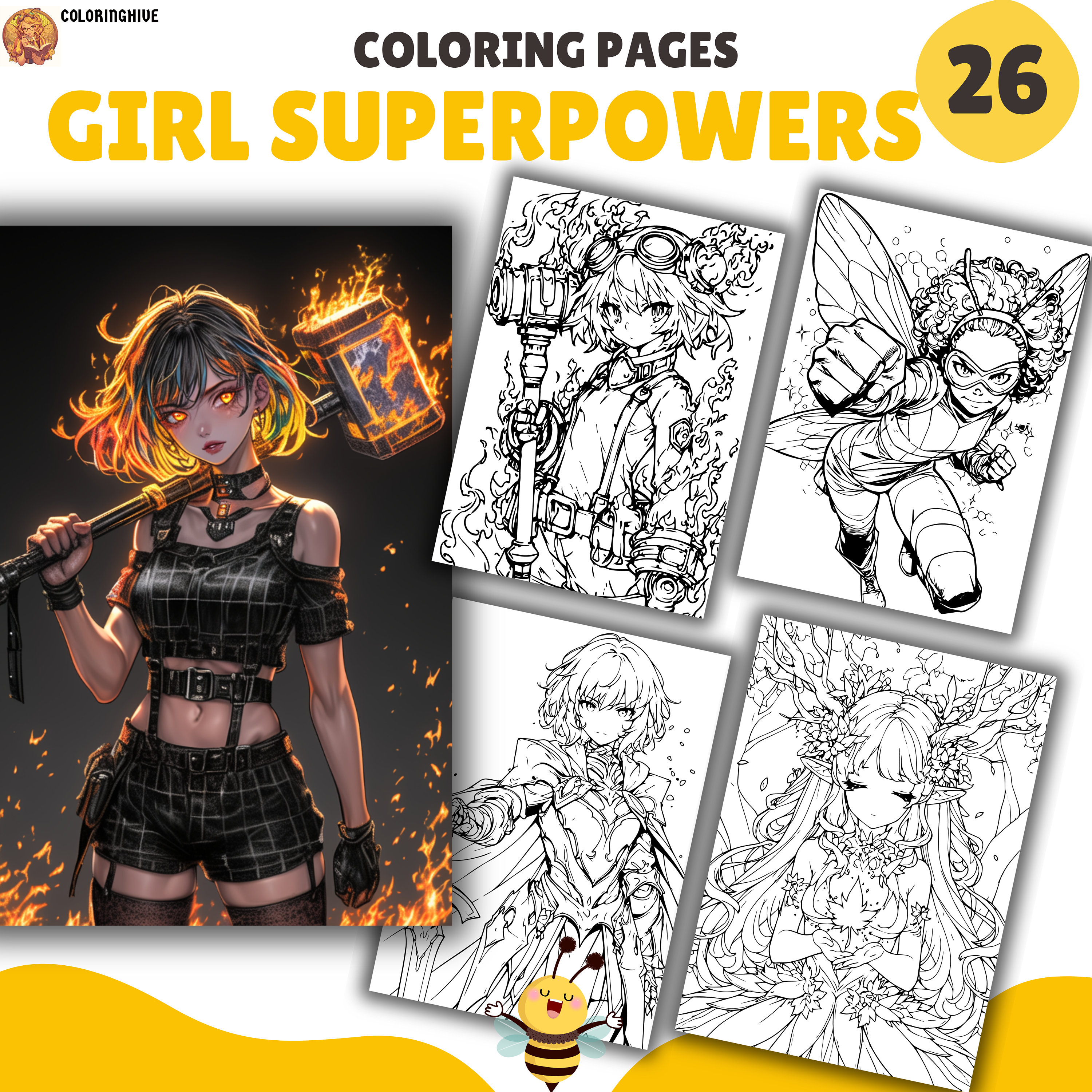 Anime Girls Superpowers Coloring Pages, Coloring Book, Kids and Adults ...
