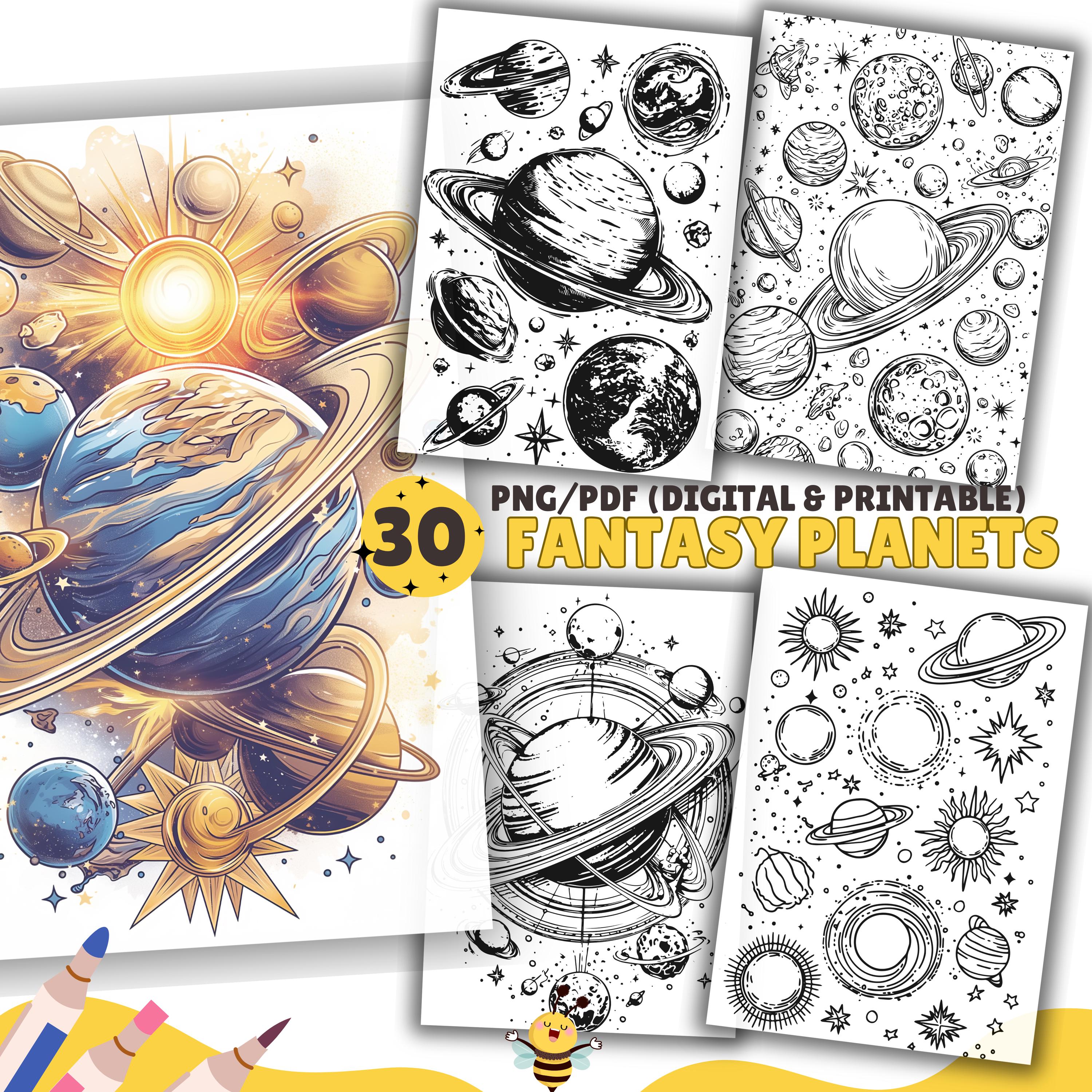 30 Planets Coloring Pages, Space, Galaxy, Coloring Book, Adult and Kids ...