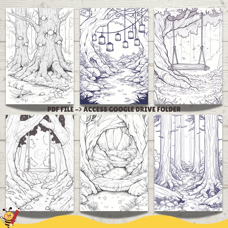 Enchanted Forest Coloring Pages, Detailed Magic Forest Coloring Book ...