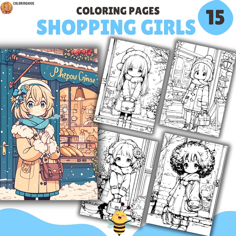 Shopping Girls Coloring Pages, Coloring Book for Kids, PDF & PNG ...