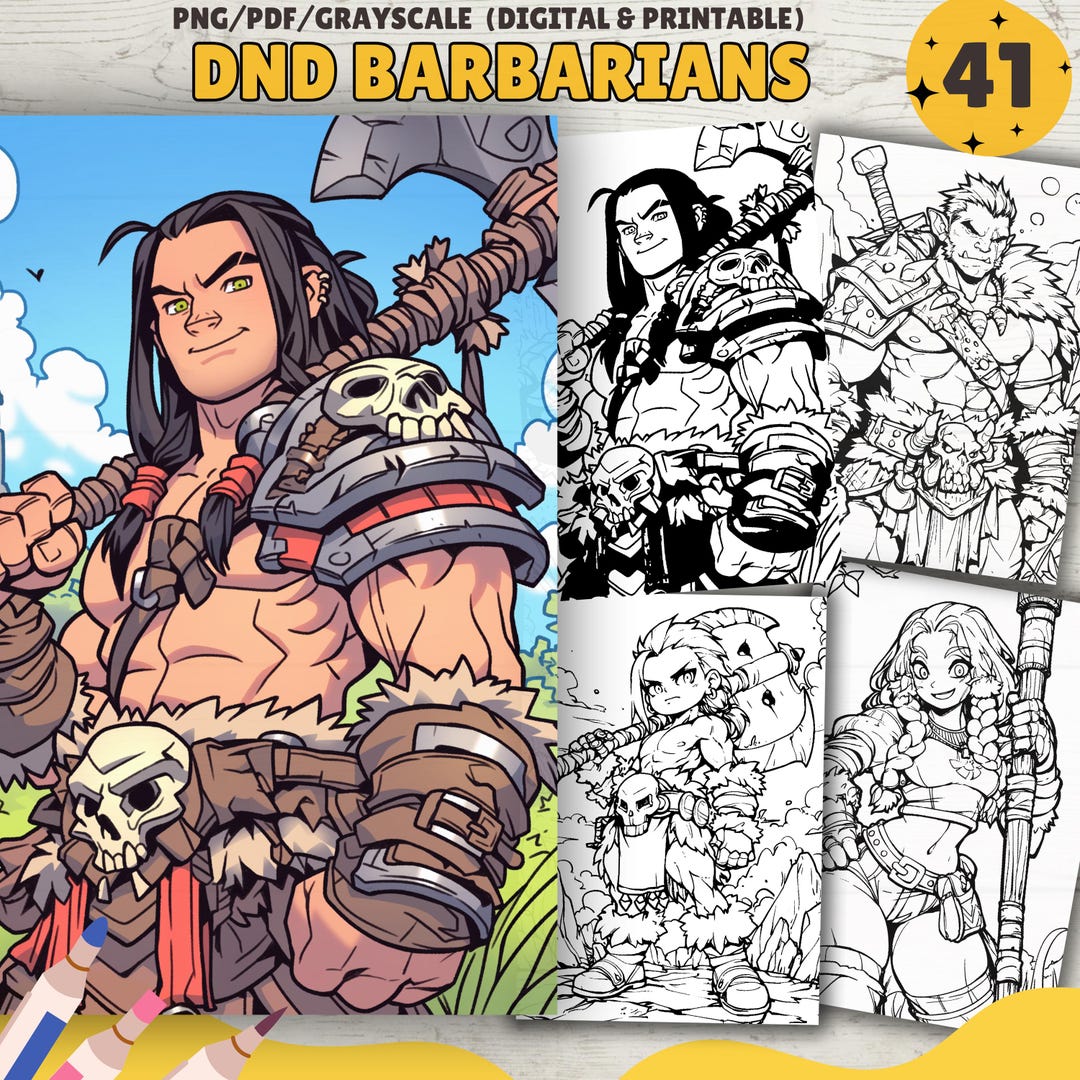 Dnd Barbarians Coloring Pages, Fantasy Coloring Book, Dnd Coloring, PDF ...