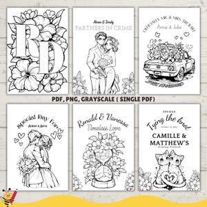 Personalized Wedding Coloring Pages, Wedding Color Book, Canva Template ...