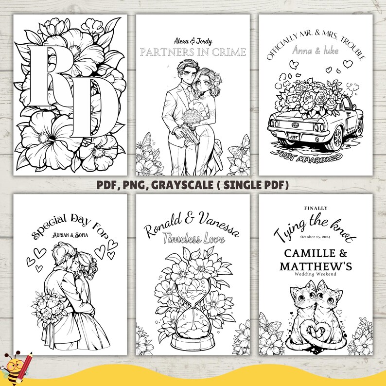 Personalized Wedding Coloring Pages, Wedding Color Book, Canva Template ...