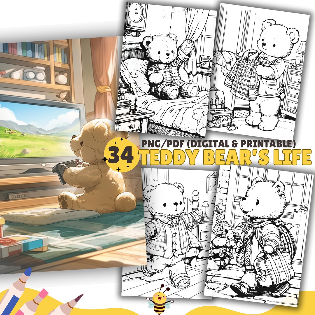 34 Teddy Bear Life Coloring Pages, Cute, Kawaii, Adorable Kids Coloring ...