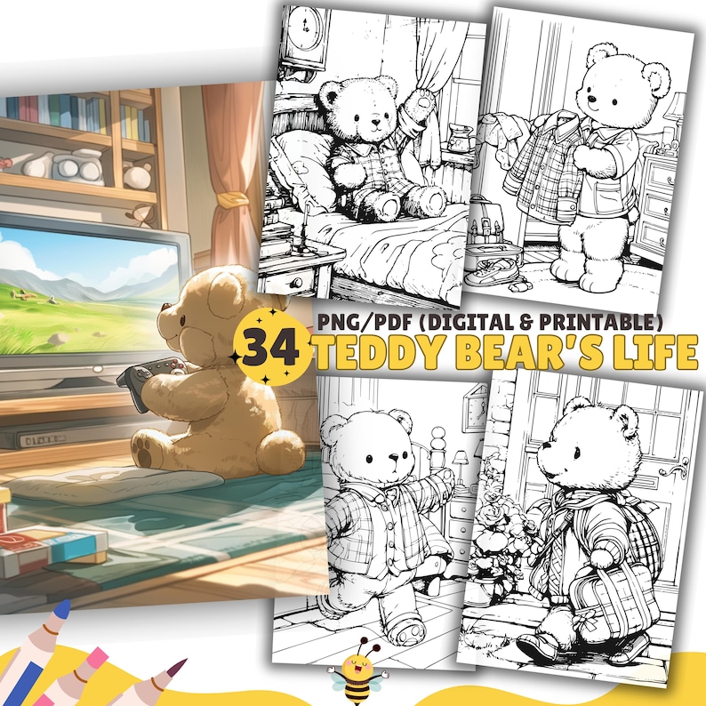 34 Teddy Bear Life Coloring Pages, Cute, Kawaii, Adorable Kids Coloring ...